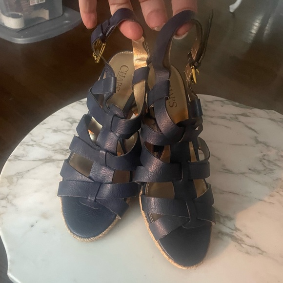 Chaps | Shoes | Chaps Blue Leather Wedge Slingbacks 85 | Poshmark